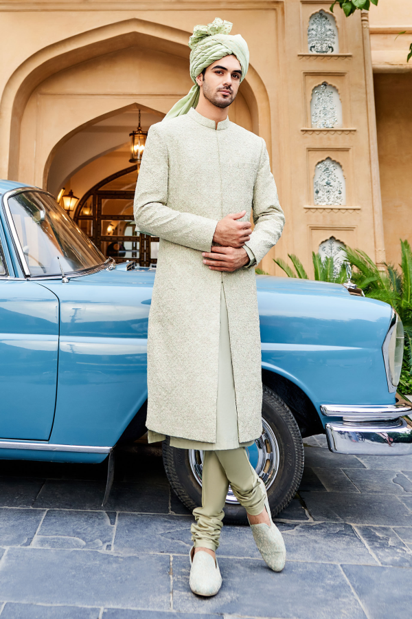 Firouz Sherwani Sage Green | The Grand Trunk