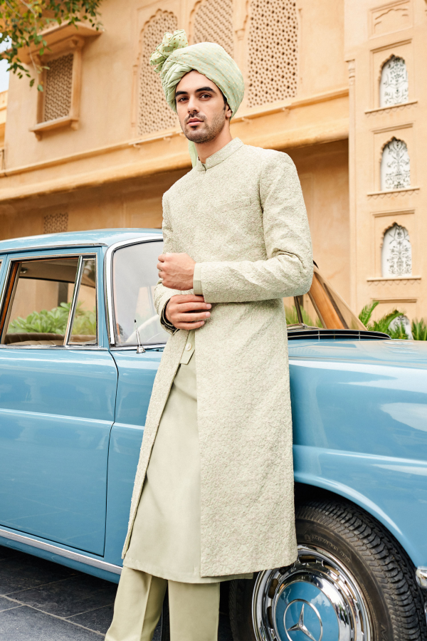 Firouz Sherwani Sage Green | The Grand Trunk
