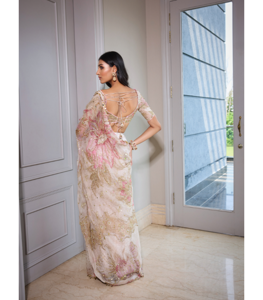 Shazana Predraped Hand Embroidered Saree with Blouse - The Grand Trunk
