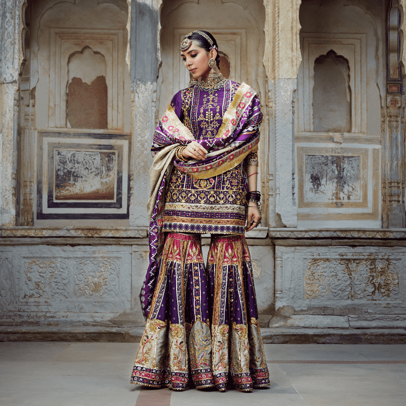 Mayyur Girotra Burgundy Gharara Set | The Grand Trunk